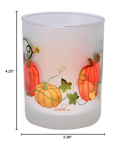 Culver Holiday Decorated Frosted Double Old Fashioned Tumbler Glasses, 13.5-Ounce, Gift Boxed Set of 2 (Harvest Pumpkins)