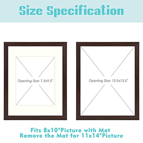 Frametory, 11x14 Picture Frame with Mat for 8x10 Photo - High Definition Glass Wide Molding - Preinstalled Wall Mounting Hardware (Brown, 1 Pack)