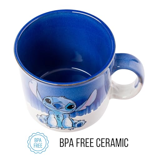 Silver Buffalo Disney Lilo and Stitch Ohana Means Family Reactive Glaze Ceramic Camper Mug, 20 Ounces