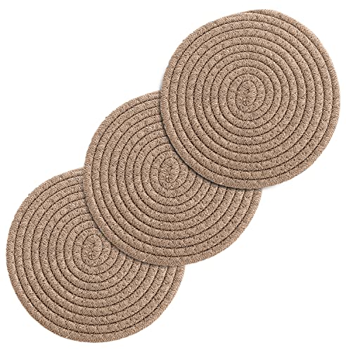 Avalon Pot Holders Trivets for Hot Dishes Hot Pads for Kitchen Trivets for Hot Pots and Pans - Cotton Hot Pads Pot Holders Stylish Large Coasters & Hot Mats (Brown Set of 3-7 Inch Diameter)