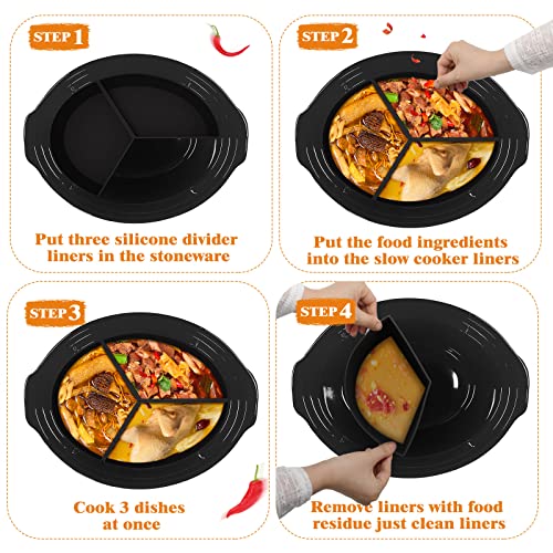 Slow Cooker Divider Liner Fit Crockpot 7-8 Quart,Reusable Silicone Liners for 7-8 QT Oval Crock Pots,Food-Grade Cooking Dividers Inserts,Eco-Friendly Alternative to Disposable Liners - Black