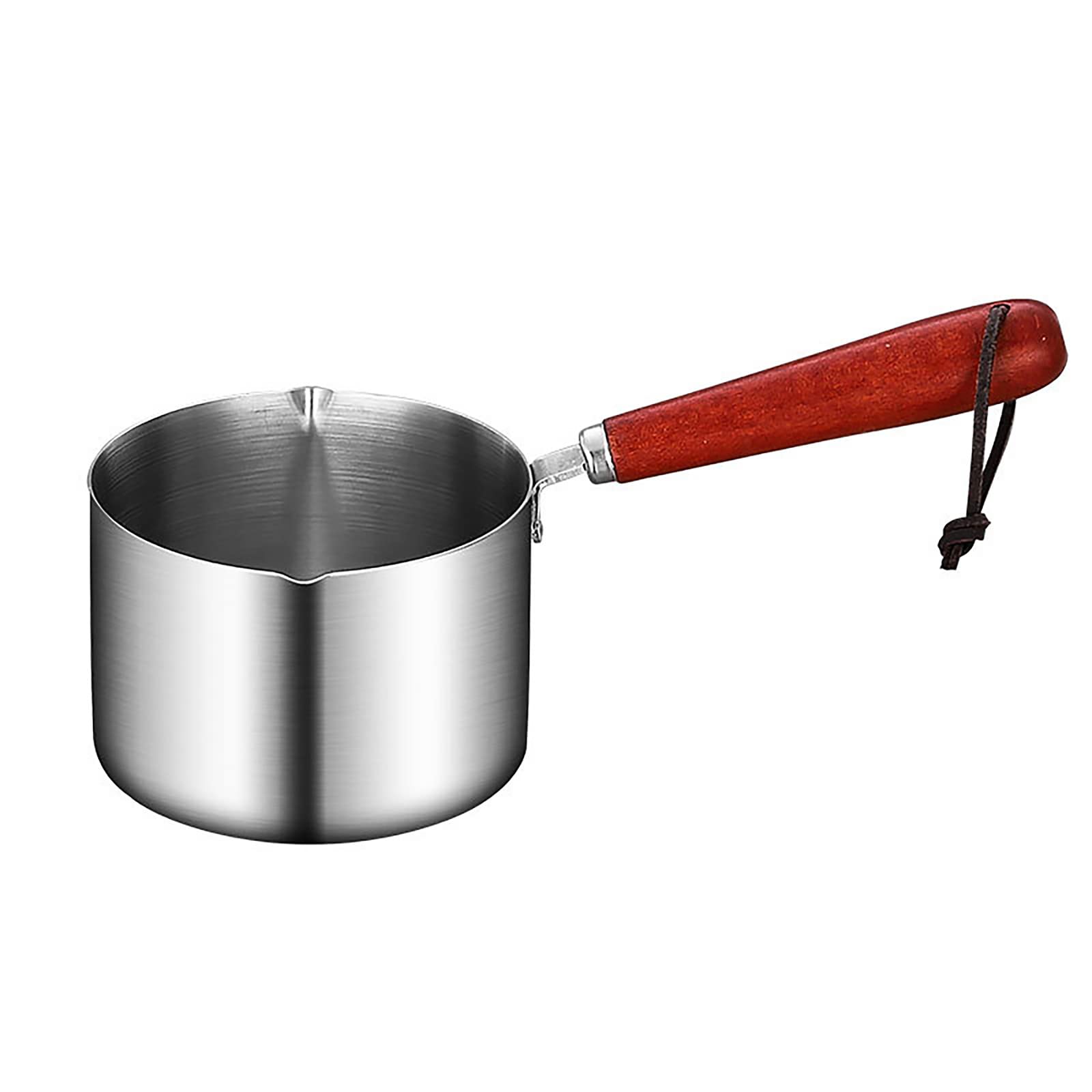 Butter warmer, Stainless Steel Turkish Coffee Pot, Milk Warmer, Chocolate Melting Pot, Small Saucepan with Heat Resistand Wooden Handle and Dual Pour Spout(8.45OZ/ 250ML)