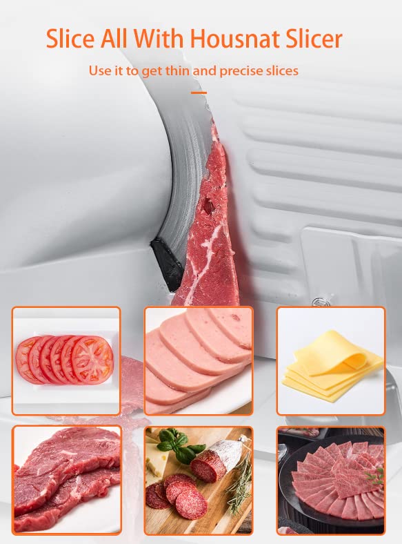 HOUSNAT Meat Slicer for Home Use, Electric Deli Food Slicer Machine with Two 7.5'' Blade and 0-15 mm Adjustable Thickness for Meat, Cheese, Bread, Include Food Pusher, 150W