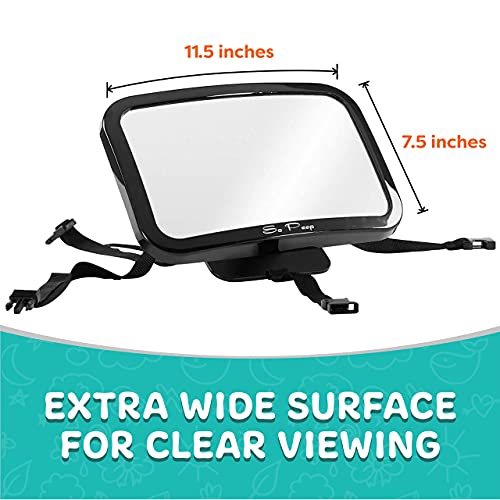 So Peep Adjustable Baby Car Mirror - Extra Large Backseat Safety Mirrors with Wide-Angle View and Headrest Straps for Rear-Facing Infant Car Seats - Newborn Essentials