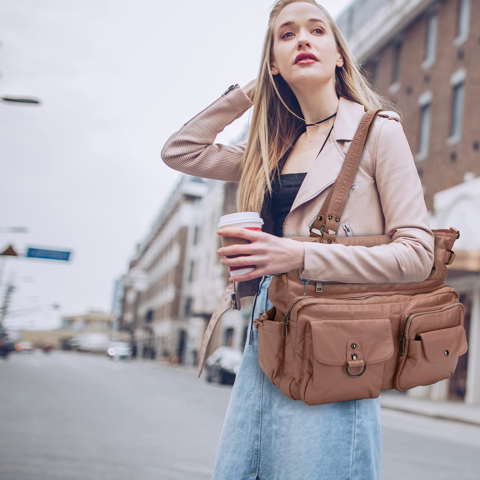 BAIGIO Handbags for Women Large Hobo Shoulder Bags Soft PU Leather (apricot)