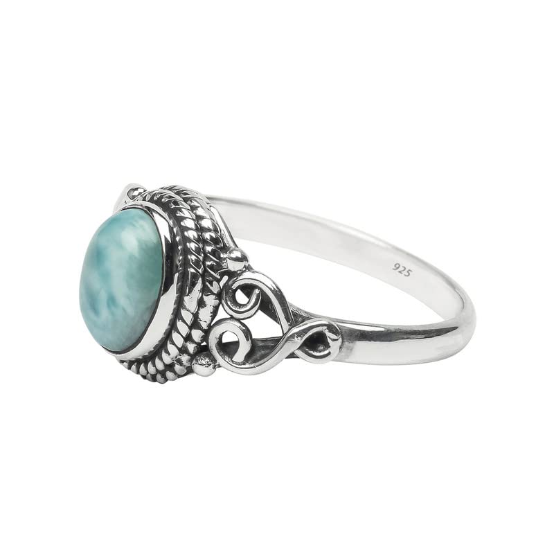 Larimar Stone Ring 925 Sterling Silver Statement Ring For Women Handmade Rings Gemstone Christmas Promise Ring Size US 11 Gift For Her