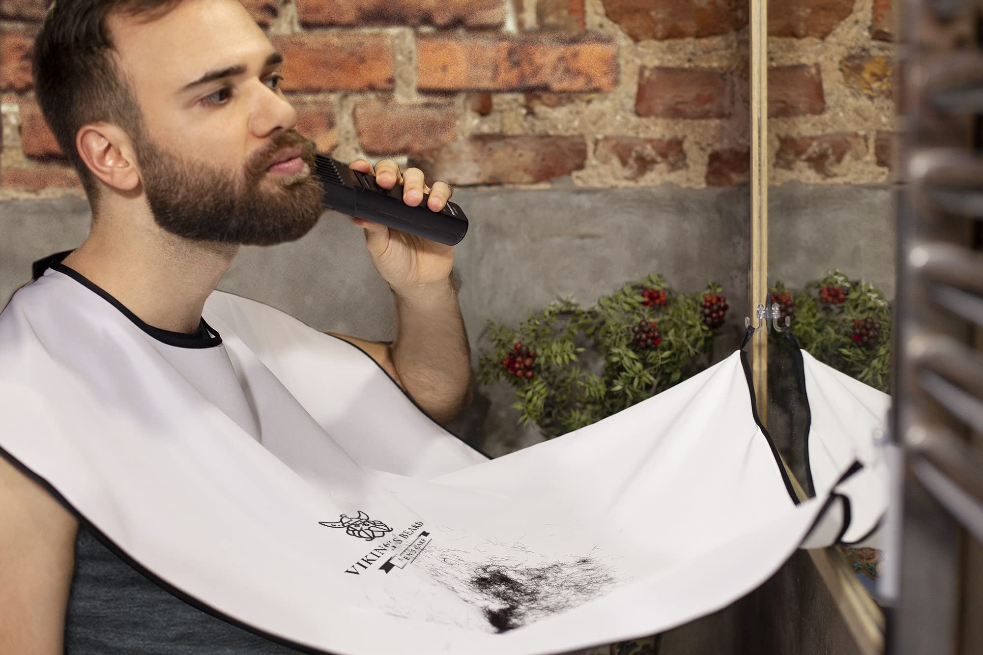 Beard Apron, Hair Clippings Catcher with Bag, Grooming Cape Apron, Beard Catcher for Shaving Trimming, Non-Stick Beard Cape- White
