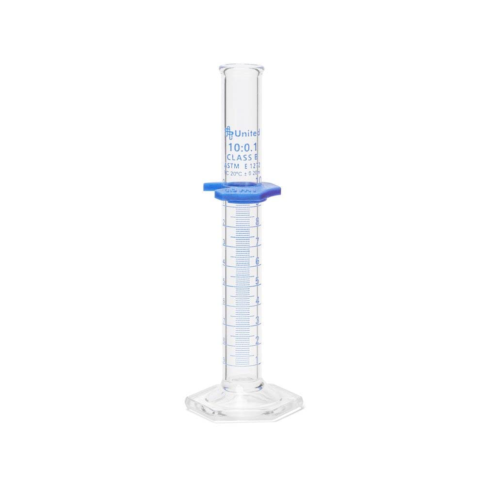 United Scientific⢠(UNCYLNGB-10) 10mL Graduated Cylinder, Borosilicate 3.3 Glass, Double Metric Scale, Class B, Pack of 2