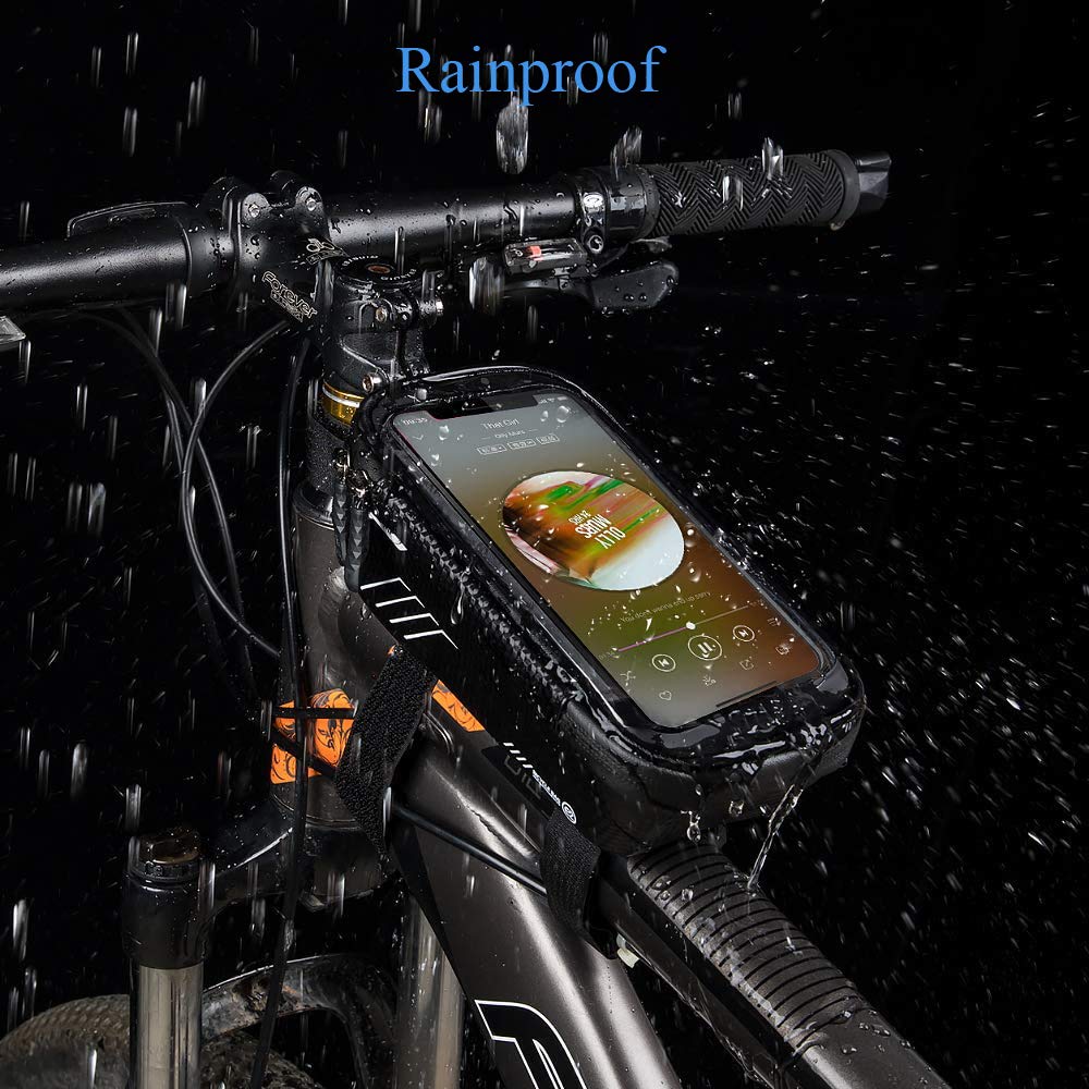 Bike Phone Mount Bag, Waterproof Bicycle Cycling Top Tube Handlebar Phone Holder Pouch Front Frame Storage Bag for iPhone 11 12 13 Pro Max, Galaxy S22 S21 Ultra S20 FE A12, Google Pixel 6, OnePlus 9 8