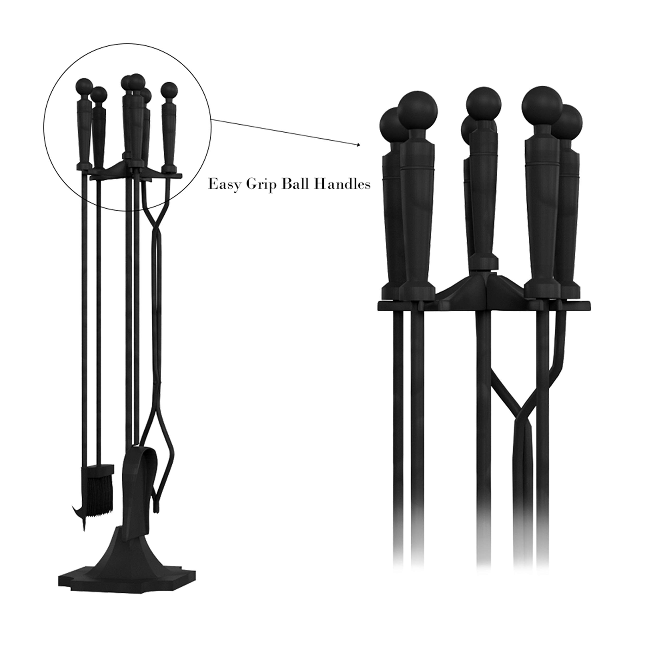 Lavish Home 5-Piece Fireplace Tools Set - Essential Heavy-Duty Accessories for Fireplaces - Includes Tongs, Shovel, Broom, Poker, and Stand