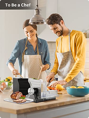 Meat Slicer for home, CWIIM Electric Deli Food Slicer & meat cutter with Removable Stainless Steel Blade+Pusher and 0-18mm Adjustable Thickness for Meat, Cheese, Bread, Fruit.