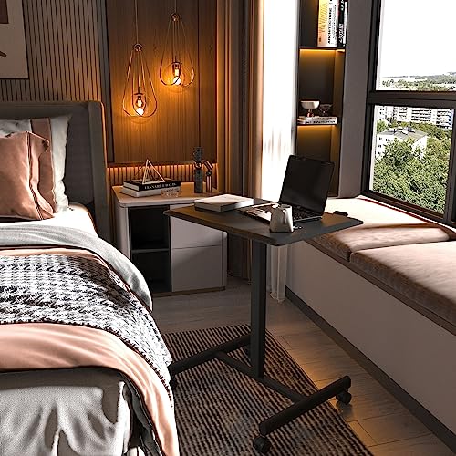 Small Computer Desk, Home Office Desk, Ergonomic Standing Desk, Rolling Desk for Bedroom, Height-Adjustable from 28.5" to 42.9",Weight Capacity 22lbs, 22.60" L*19.30" W*42.90" H, Black