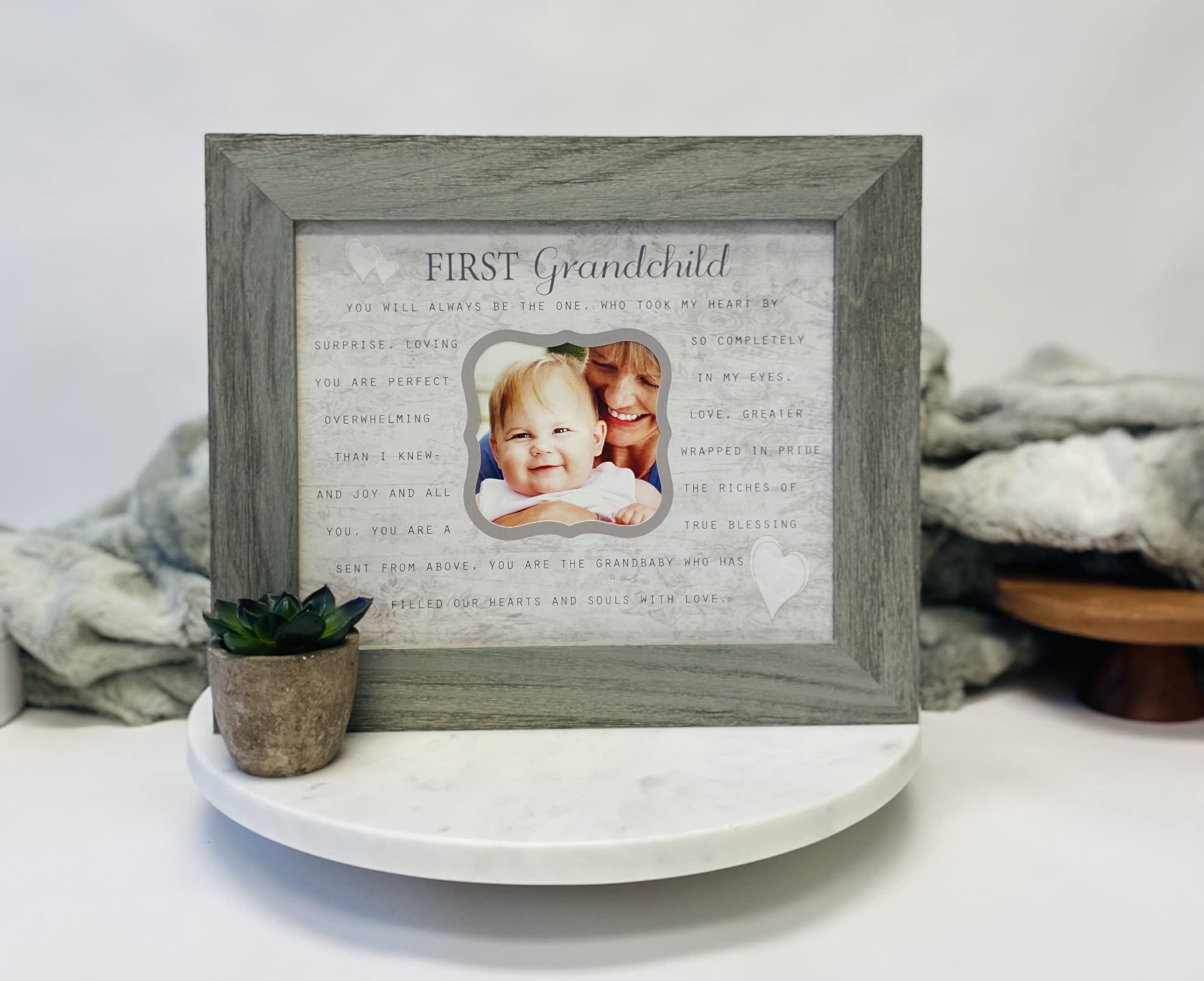 The Grandparent Gift Co. First Grandchild Poem 8 x 10 Inch Distressed Gray Picture Frame, Holds 3" Photo