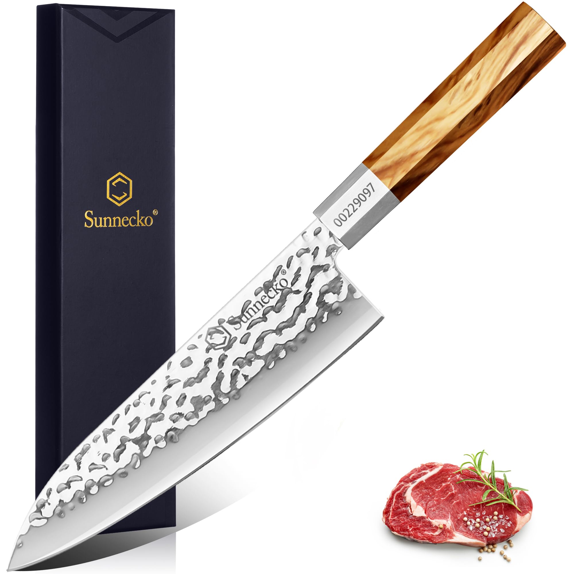 Sunnecko 8 Inch Chef Knife High Carbon Steel Japanese Chef's Knife Wood Handle Vintage Hand Forged Chef Knife for Meat Cutting