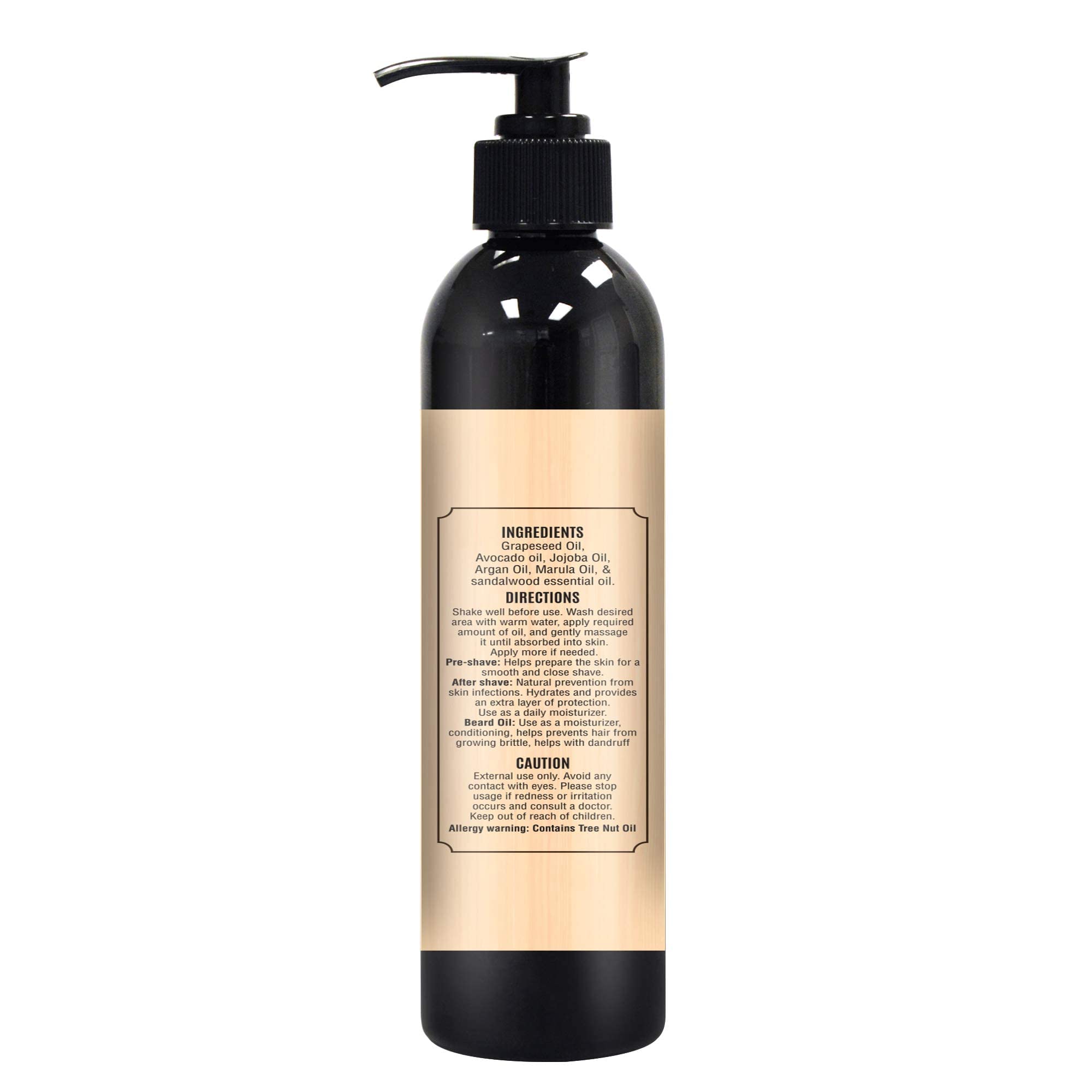 The Henna Guys 8 fl. Oz Pre-Shave & Beard Conditioning Oil for Men, Sandalwood Scent, with Jojoba, Argan, & Marula Oils, Free from Ammonia, Sulfate, Phthalate