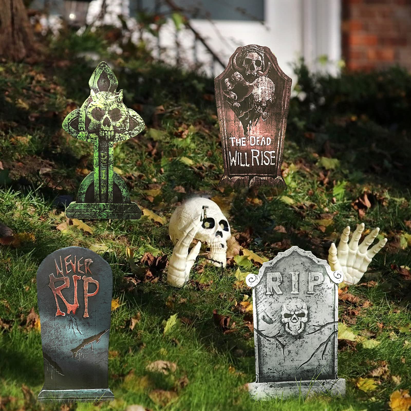 BEAUTLOHAS. Halloween RIP Graveyard Tombstones 6 Pack Yard Stake Signs for Halloween Decorations, Lawn Yard Decorations, Trick or Treating, Halloween Prop (Cross Six)