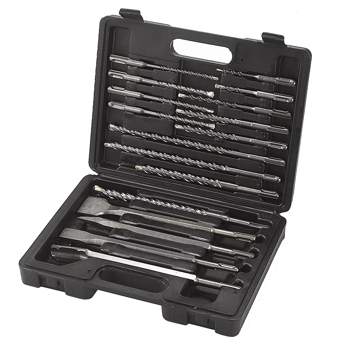Hammer Drill Bit Set SDS Plus Rotary Bit Carbide-Tipped Double Flute 17Pcs Chisels Concrete Masonry Hole Tool with Storage Case
