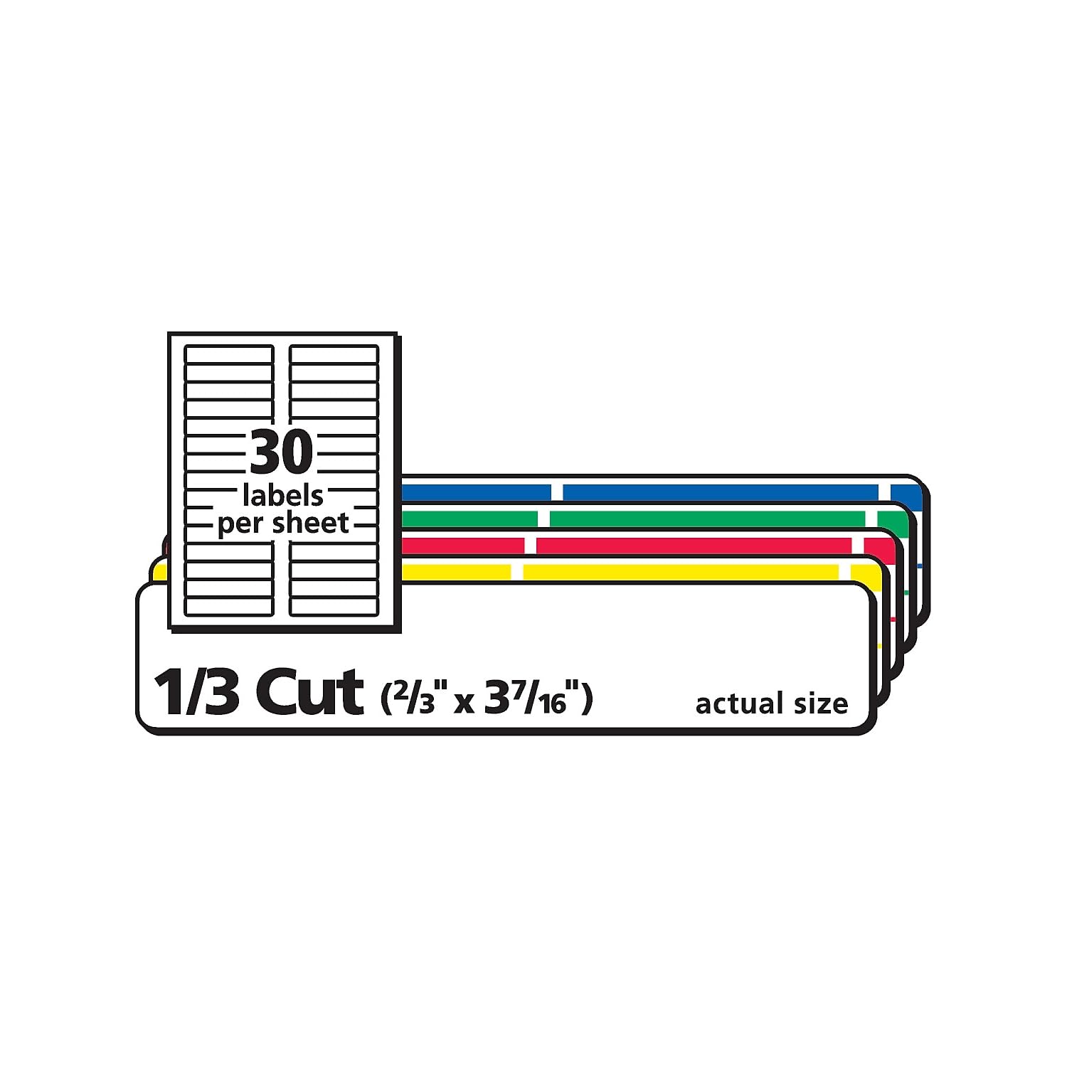 Avery 5266 Permanent Filing Labels, 1/3 Cut, 750/PK, RD/BE/GN/PE/YW