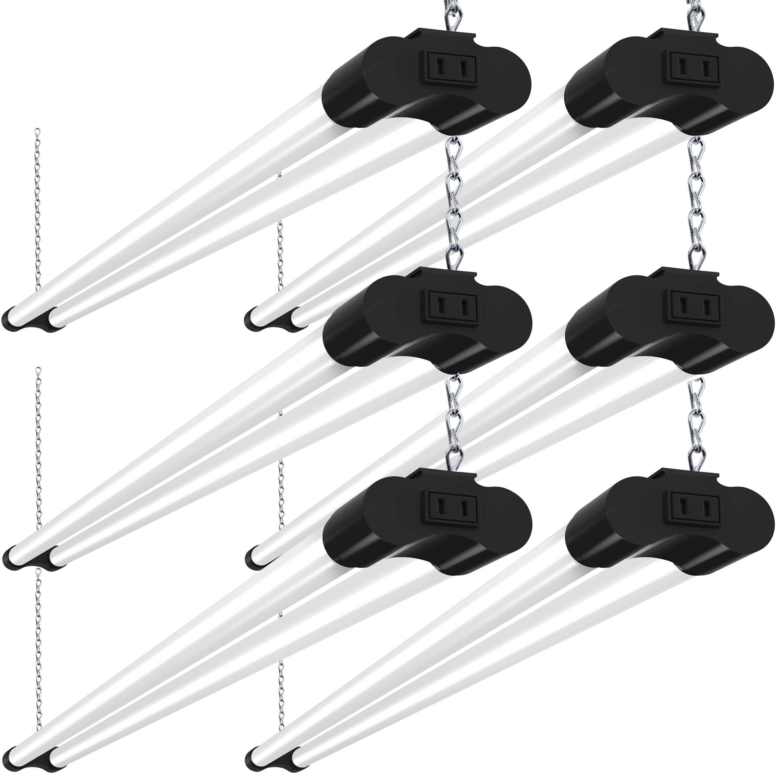 BBOUNDER 6 Pack Linkable LED Utility Shop Light, 4 FT, 4000 LM, 48 Inch Integrated Fixture for Garage, 40W Equivalent 250W, 5000K Daylight, Surface + Suspension Mount, Black