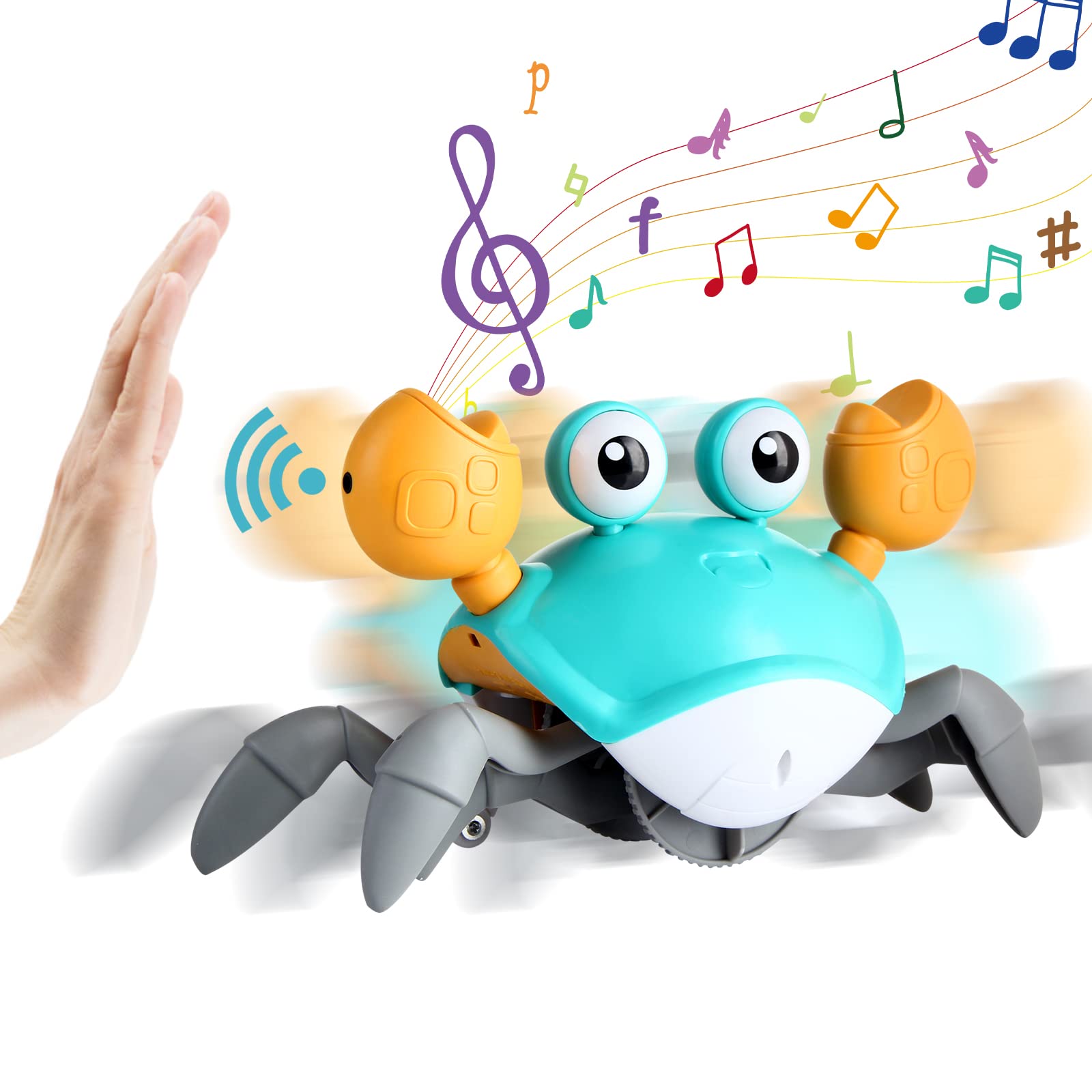 Crawling Crab Sensing Escape Toy, Tummy Time Baby Toy with Music& Lights, Interactive Kids Infant Learning and Entertainment Fun Toy Birthday Christmas, Green