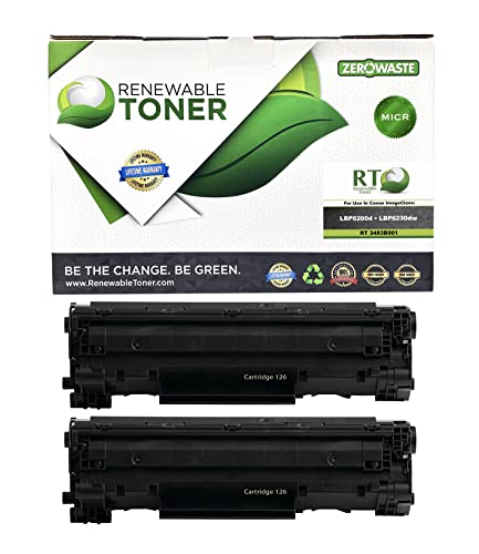 Renewable Toner 126 MICR Replacement for Canon CRG 126 CRG126 | Canon ImageCLASS LBP6230dw LBP6200d MF4770n D530 | 3483B001 Check Printer Cartridge (Pack of 2)