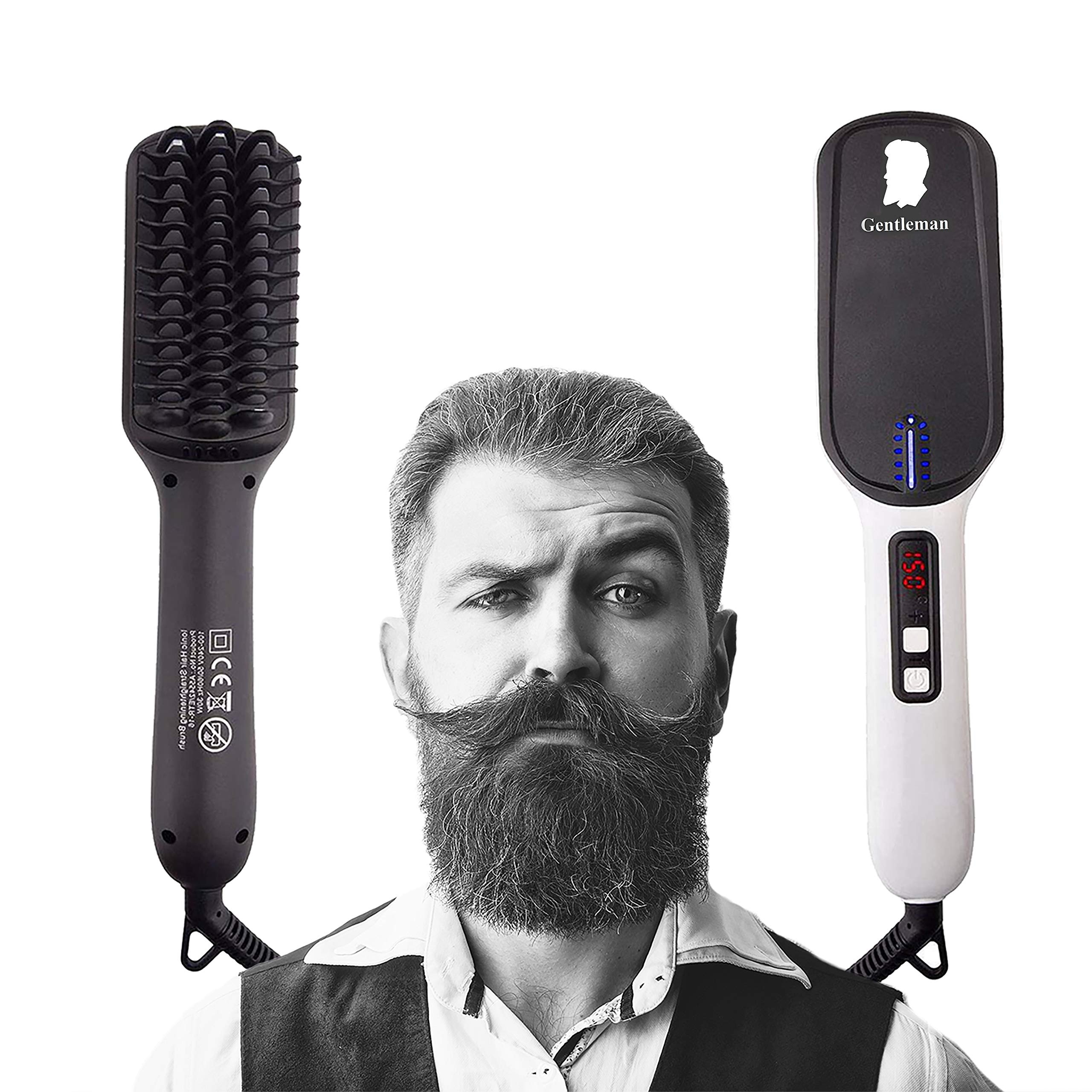Beard Straightener Brush - Ceramic Heat w/ Anti-Scald and Automatic Shut-Off Safety Features, 3-Temp Settings, LED Display - Straightening Brush w/ Ionic Conditioning for Smooth and Sleek Hair