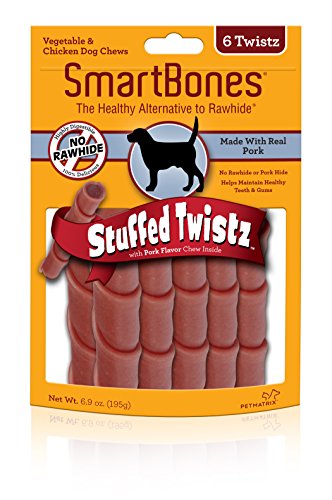 SmartBones Stuffed Twistz 6 Count, Rawhide-Free Chews For Dogs Stuffed With Pork Flavor