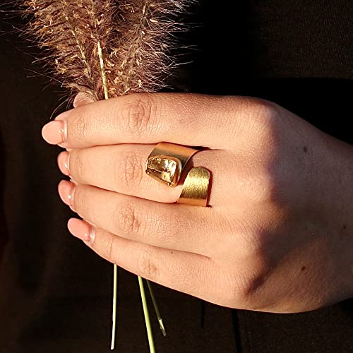 Handmade Adjustable Raw Gemstone Ring 18K Gold Plated Birthstone Hypoallergenic Jewelry by TheGlamHarbor (citrine)