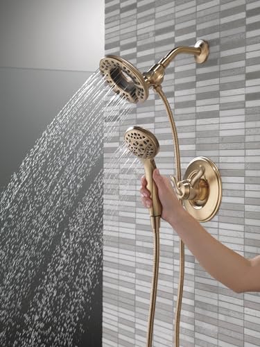Delta Faucet 4-Spray In2ition Dual Shower Head with Handheld Spray, Gold Shower Head with Hose, Showerheads & Handheld Showers, Handheld Shower Heads, Champagne Bronze 58499-CZ