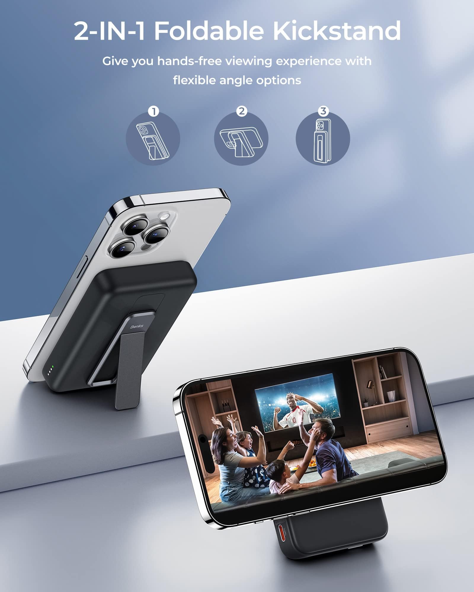 BENKS Magnetic Power Bank, 10000mAh Foldable Kickstand Wireless Portable Charger, for MagSafe Baterry Pack with Two-Way 20W USB-C Port for iPhone 15 Pro Max/15 Pro/15 Plus/15, iPhone 14/13/12 Series
