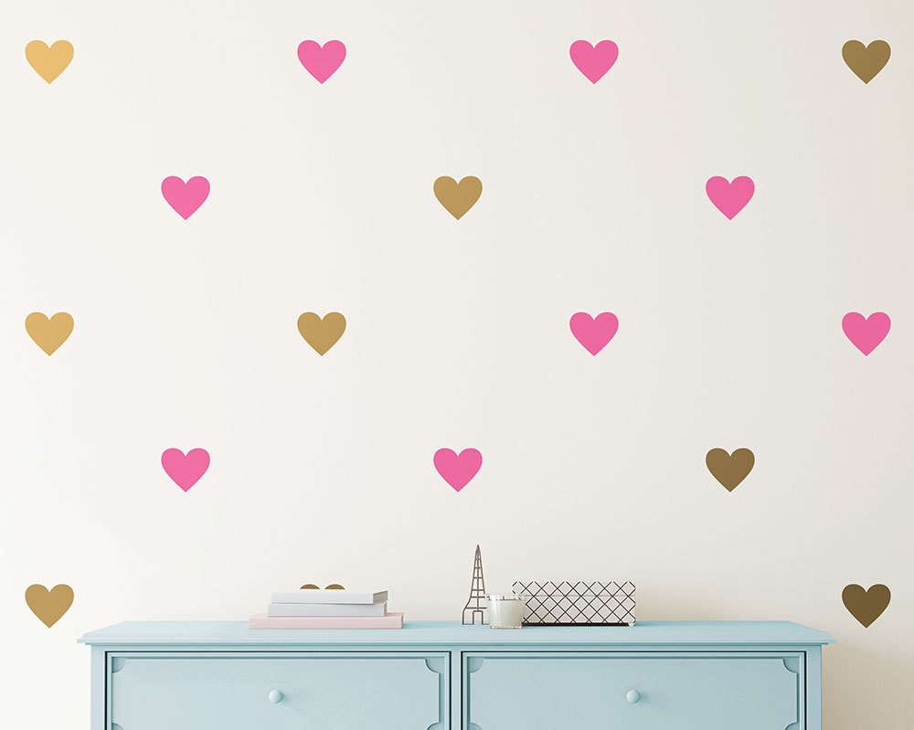 Set of 96 Pieces 2" Heart Wall Decor Sticker DIY Children's Wall Decor Decals Removable Vinyl Kids Room Baby Boys Grils Bedroom Wall Sticker (Soft Pink)