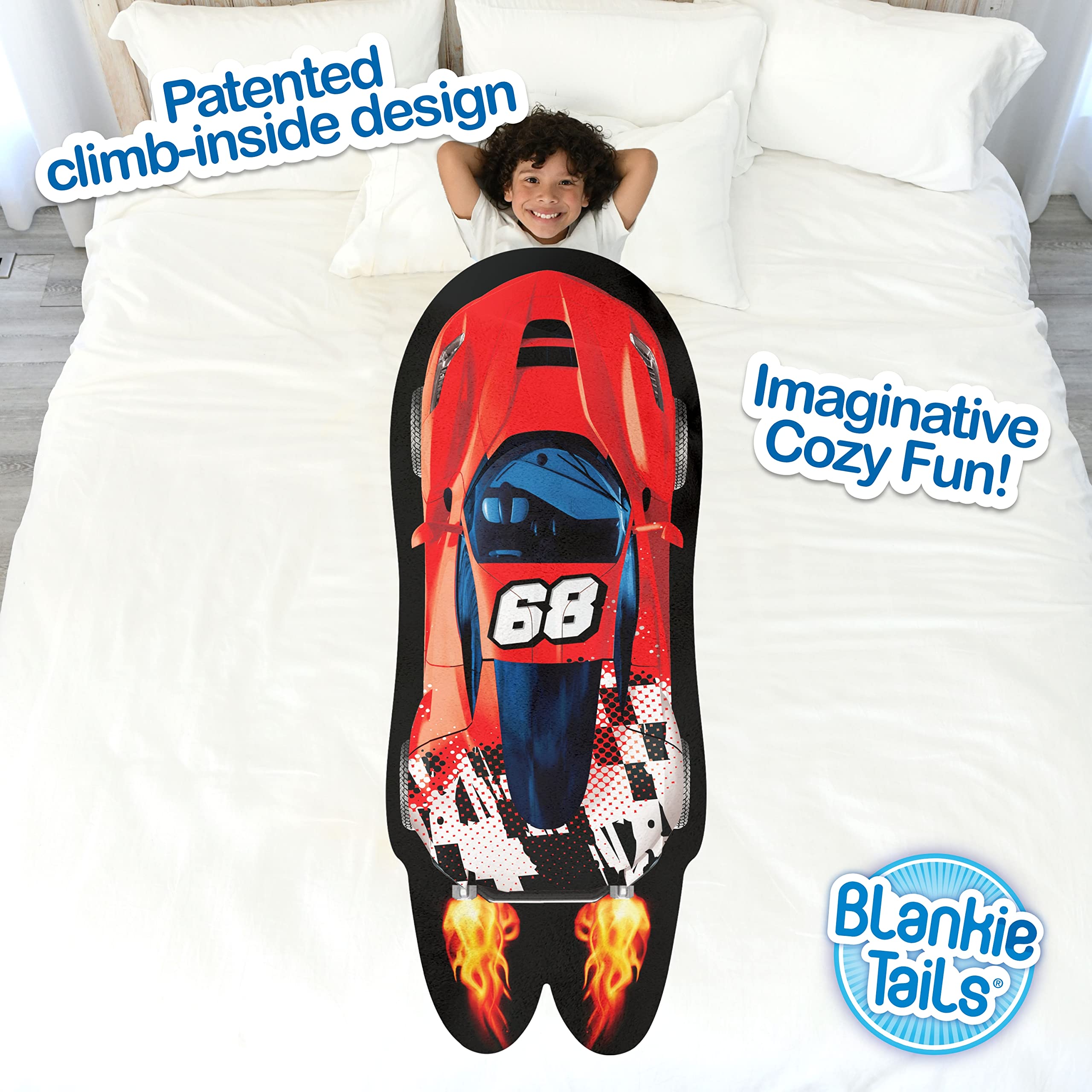 Blankie Tails - Photo Realistic Race Car Blanket - Machine Washable Wearable Car Sleeping Bag Blanket Bedding - Great for Gifts, Sleepovers Girls and Boys Pajamas or Daily Use of Kids and Toddlers