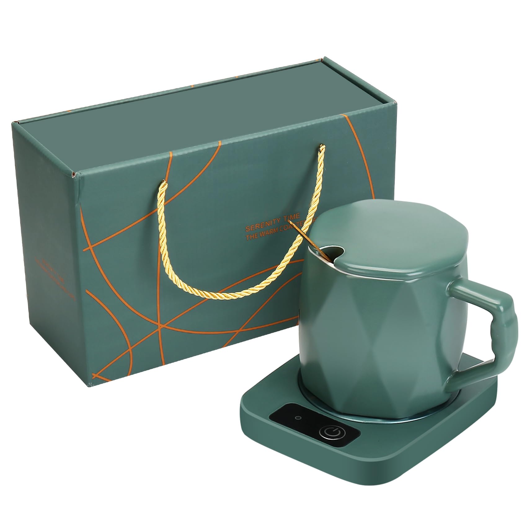 Coffee Warmer with Ceramic Mug, Electric Coffee Warmer for Desk Home Office, 131℉ Temperature Control, 16 Watt, Smart Coffee Cup Warmer for Heating Coffee, Milk, Tea