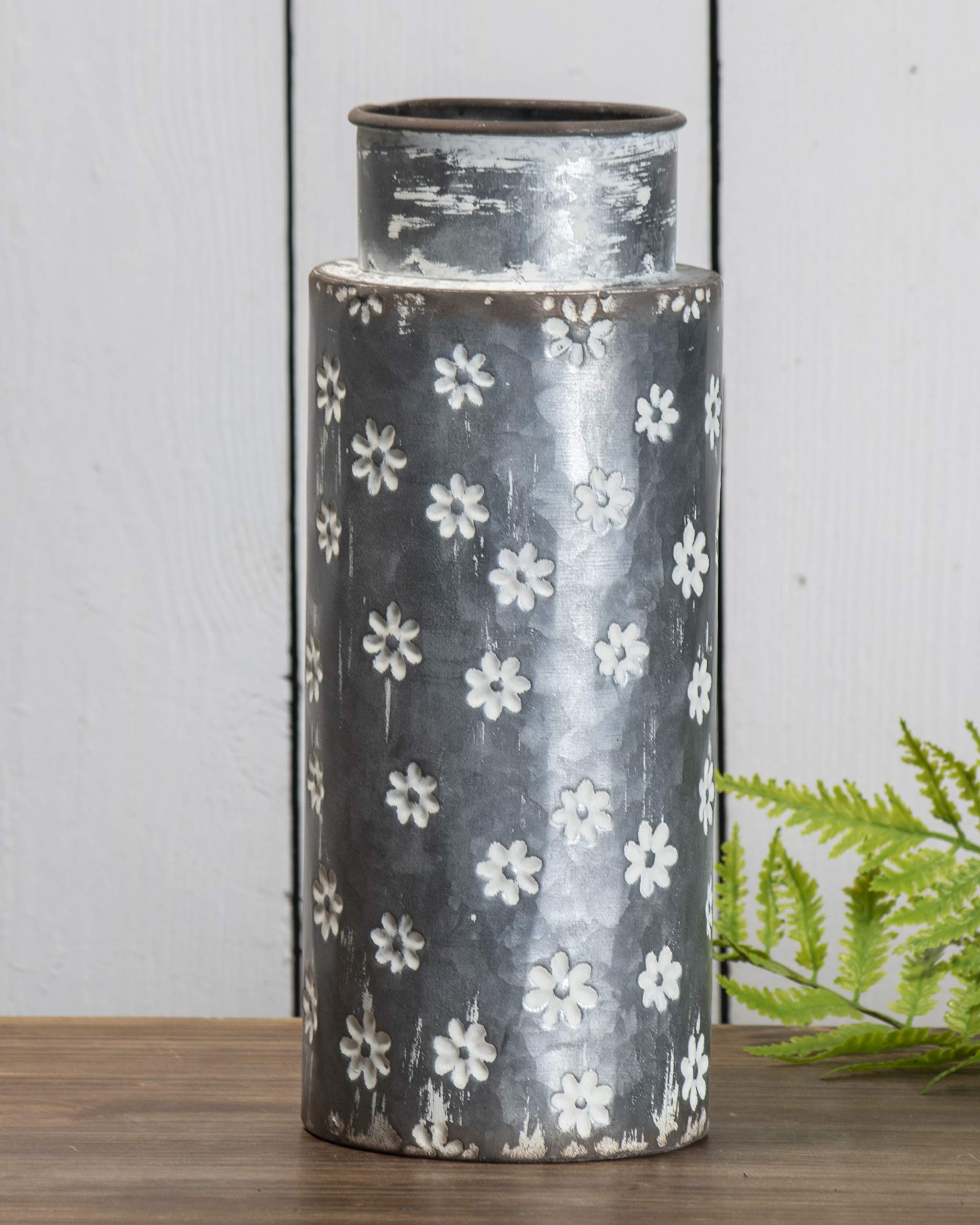 Foreside Home & Garden Rustic Whitewashed Floral Galvanized Metal Decorative Vase, 71
