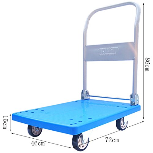BJL-Hang Truck Trolley/Folding Trolley PVC Four-Wheeled Pull Truck Hand Truck Blue Flatbed Plastic Van Tool Cart Load 150KG OYO (Color : Blue)