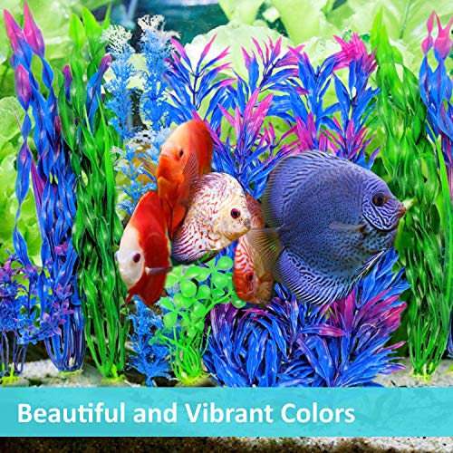 Otterly Pets Plastic Plants for Fish Tank Decorations Large Artificial Aquarium Decor and Accessories (Blue and Purple 8-Pack)