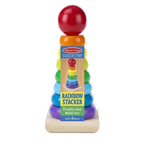 Melissa & Doug Rainbow Stacker Wooden Ring Educational Toy - Wooden Rainbow Stacking Rings Baby Toy, Stacker Toys For Infants And Toddlers