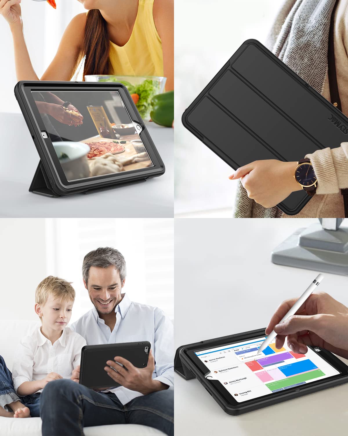SEYMAC for iPad 6th/5th Generation Case, Sturdy Heavy Duty Shockproof Protection Folio Stand Case with Smart Cover Auto Sleep/Wake for iPad 9.7 Case, Black
