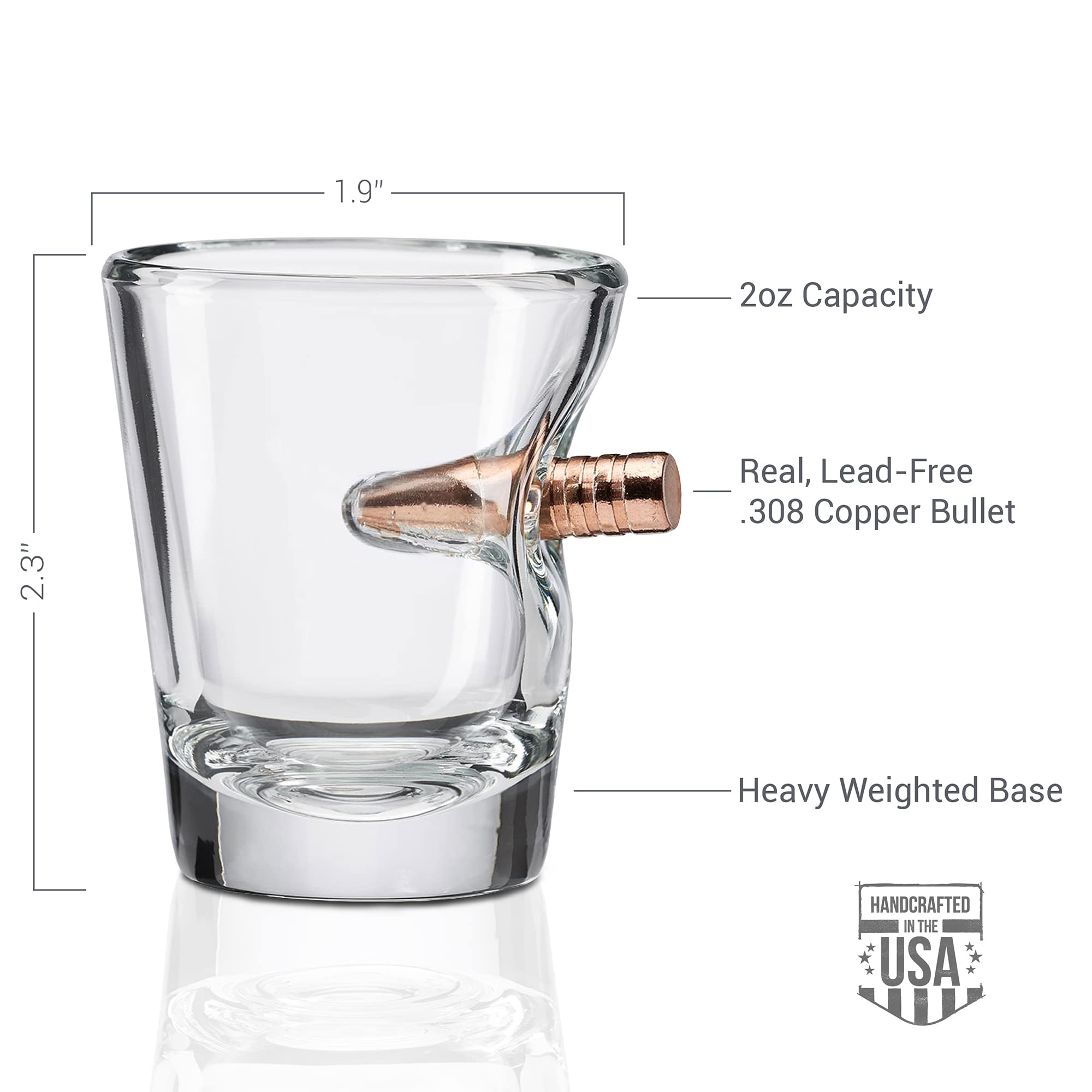BenShot 'Merica Shot Glass with Real .308 Bullet - 2oz | Made in the USA [Set of 4]
