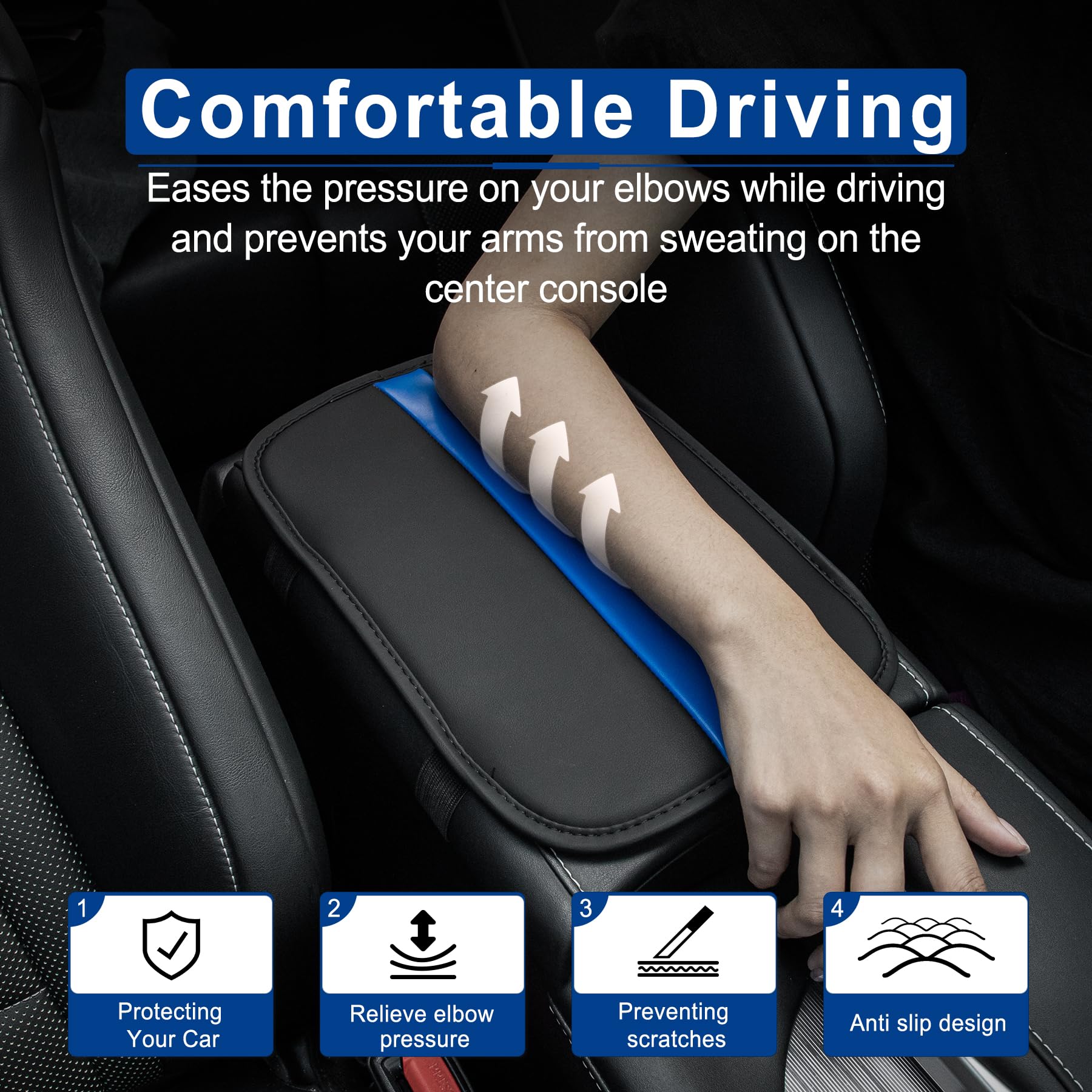 BJSIA Car Armrest Storage Box Mat, Fiber Leather Auto Center Console Cover, Car Arm Rest Cover Accessories Interior Protection for Most Vehicle, SUV, Truck, Car(Blue