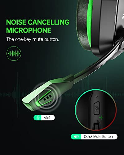 BEAVIIOO Wireless Gaming Headset with Microphone for PC PS4 PS5 Playstation 4 5, 2.4G Wireless Bluetooth USB Gamer Headphones with Mic for Laptop Computer