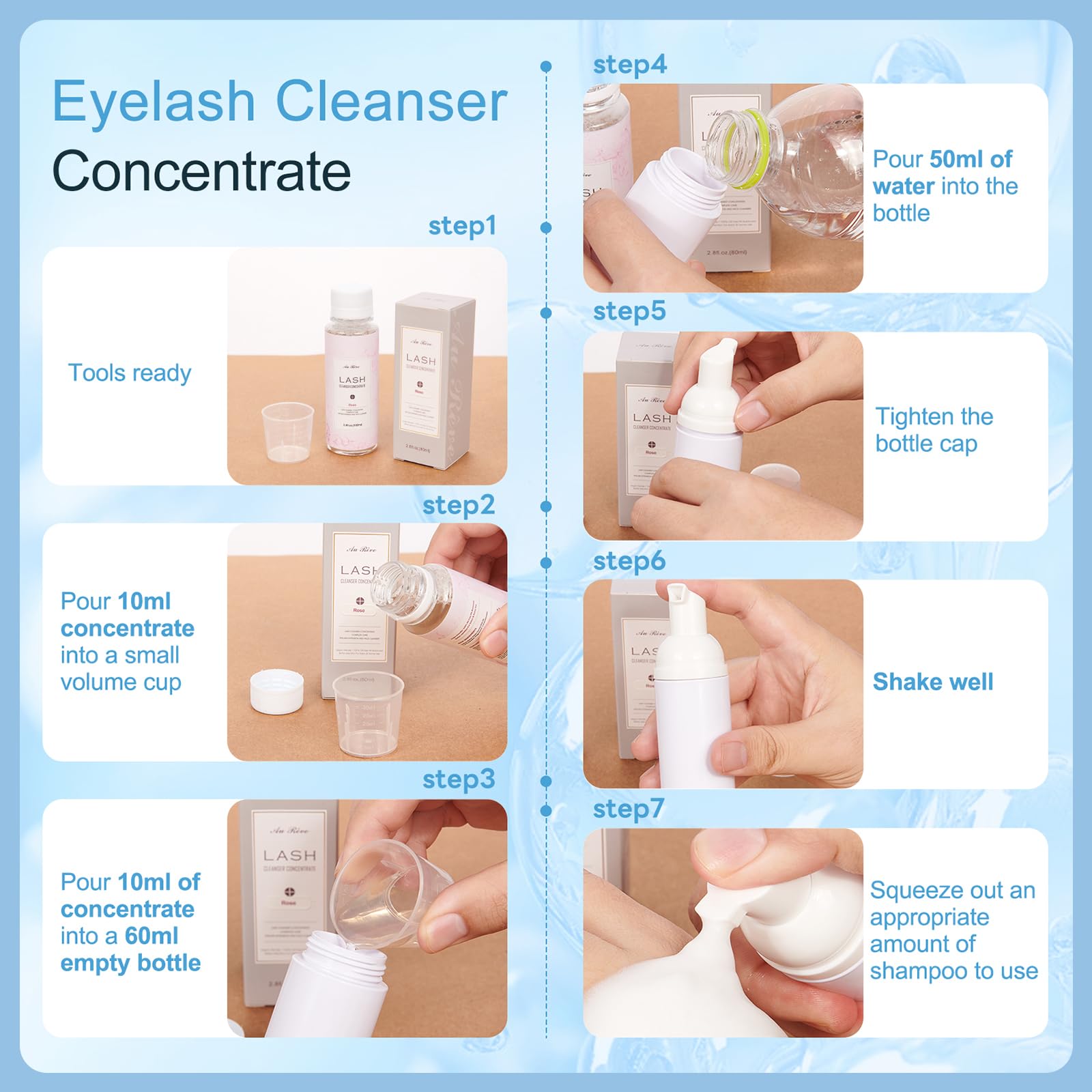 AuReve Lash Shampoo Concentrate 80ml Eyelash Cleanser Concentrate Lash Bath for Home Salon Professional Lash Soap Prolong Lash Cleanser Concentrate (Rose)