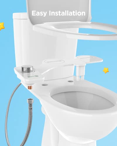 Ciays Toilet Bidet Non-Electric Bidet Toilet Attachment Dual Nozzles for Frontal/Rear Wash, Adjustable Pressure Control, Sliver/White