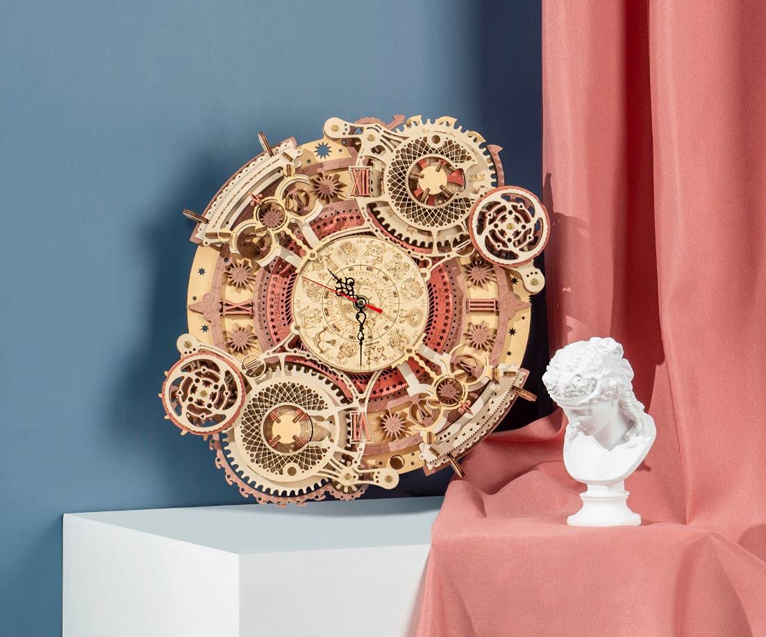 Hands Craft DIY 3D Model Craft Kit | Mechanical 3D Wooden Puzzle | Gear Adjustable Calendar | Quartz Movement | Time Art - Zodiac Wall Clock (LC601)