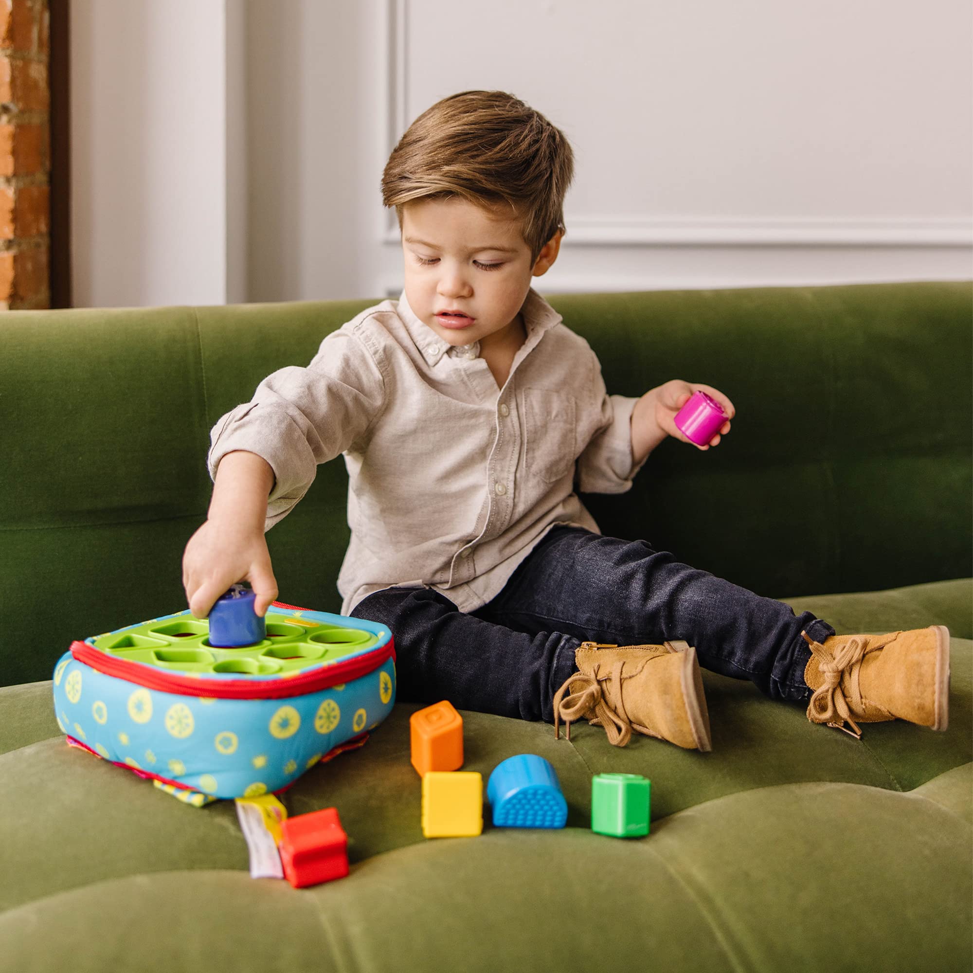 Melissa & Doug K's Kids Take-Along Shape Sorter Baby Toy With 2-Sided Activity Bag and 9 Textured Shape Blocks - Sensory / Travel /Toys For Toddlers And Infants