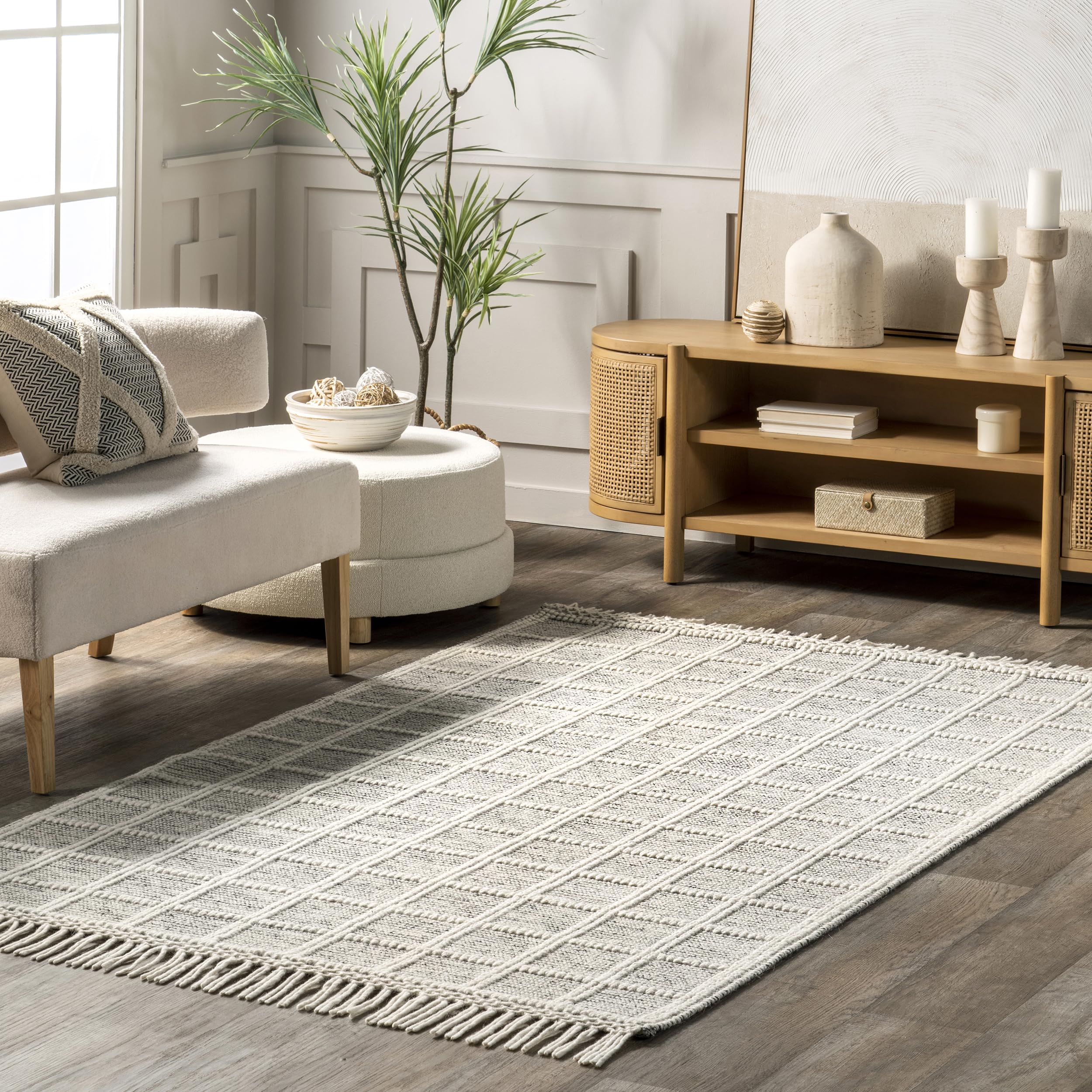 nuLOOM Huia Striped 8x10 Wool Area Rug for Living Room Bedroom Dining Room, Ivory