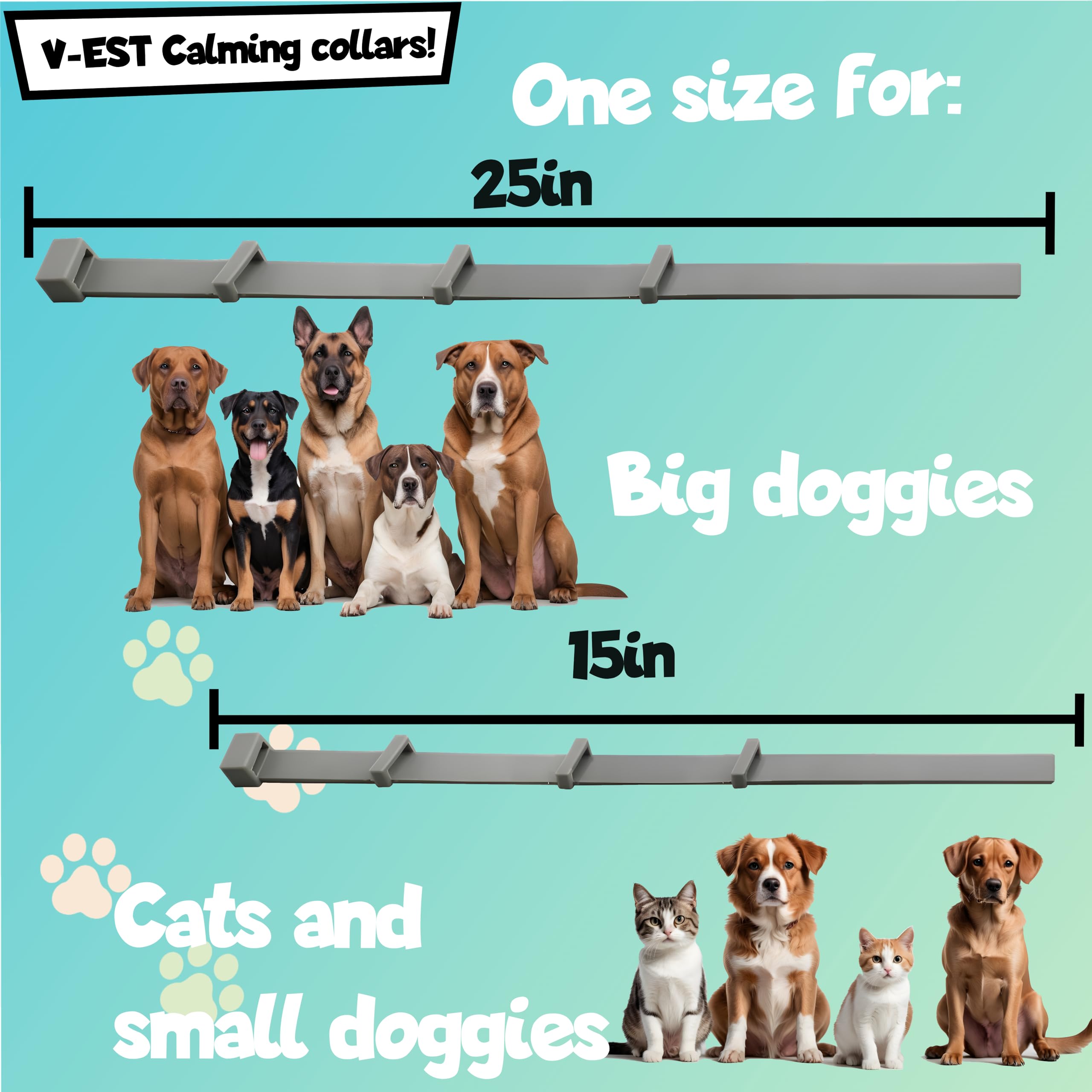 V-EST Calming Collar for Small Dogs and Cats with Pheromones, Reduce Separation Anxiety, 60-Day, Adjustable Size 15in Black