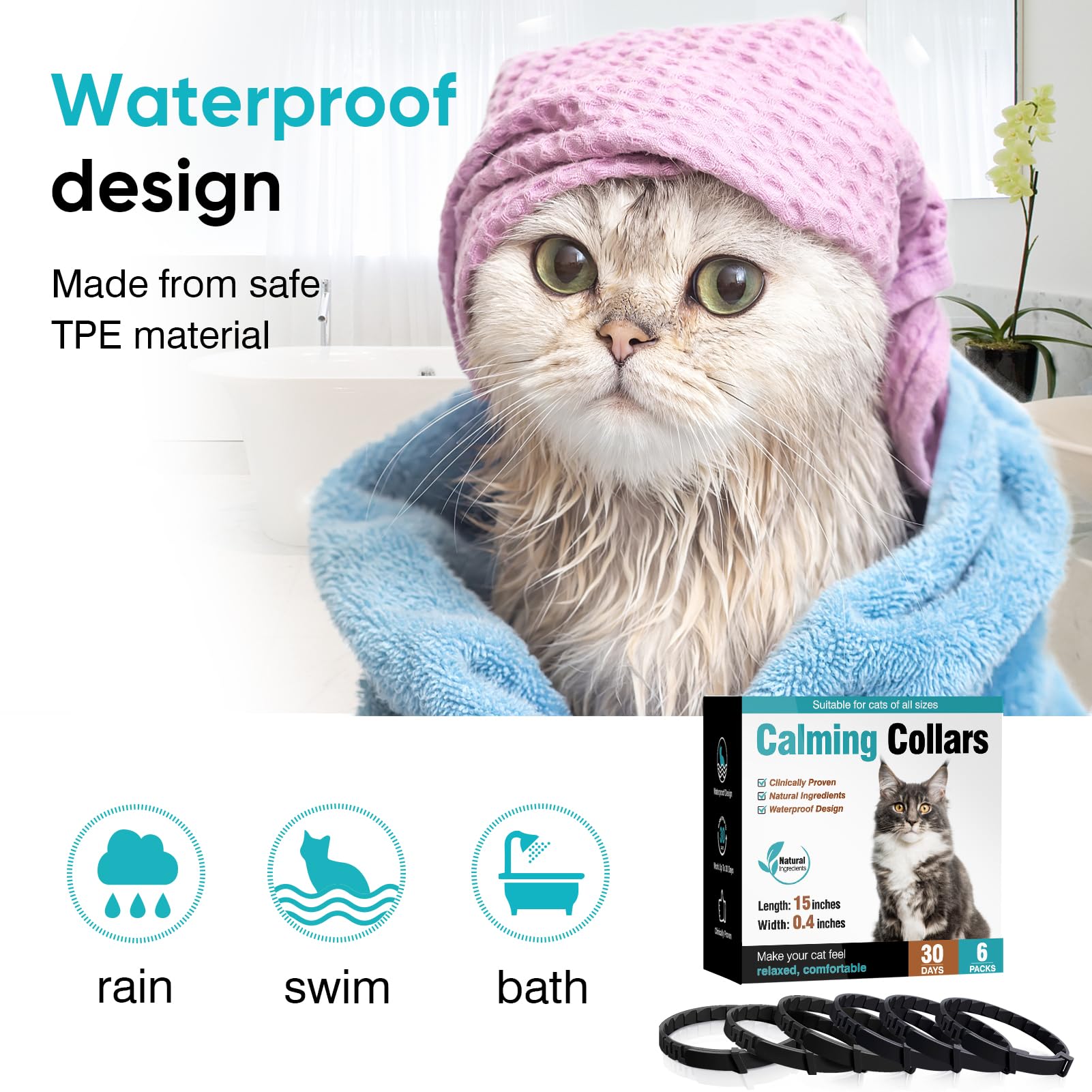 Calming Collar for Cats Cat Pheromone Calming Collar Stress and Anxiety Relief Lasts 30 Days Calm Collar Cat Adjustable Appeasing Calming Collar for Kitten Kitty Calm Collar Make Cat Relaxed 6 Pack