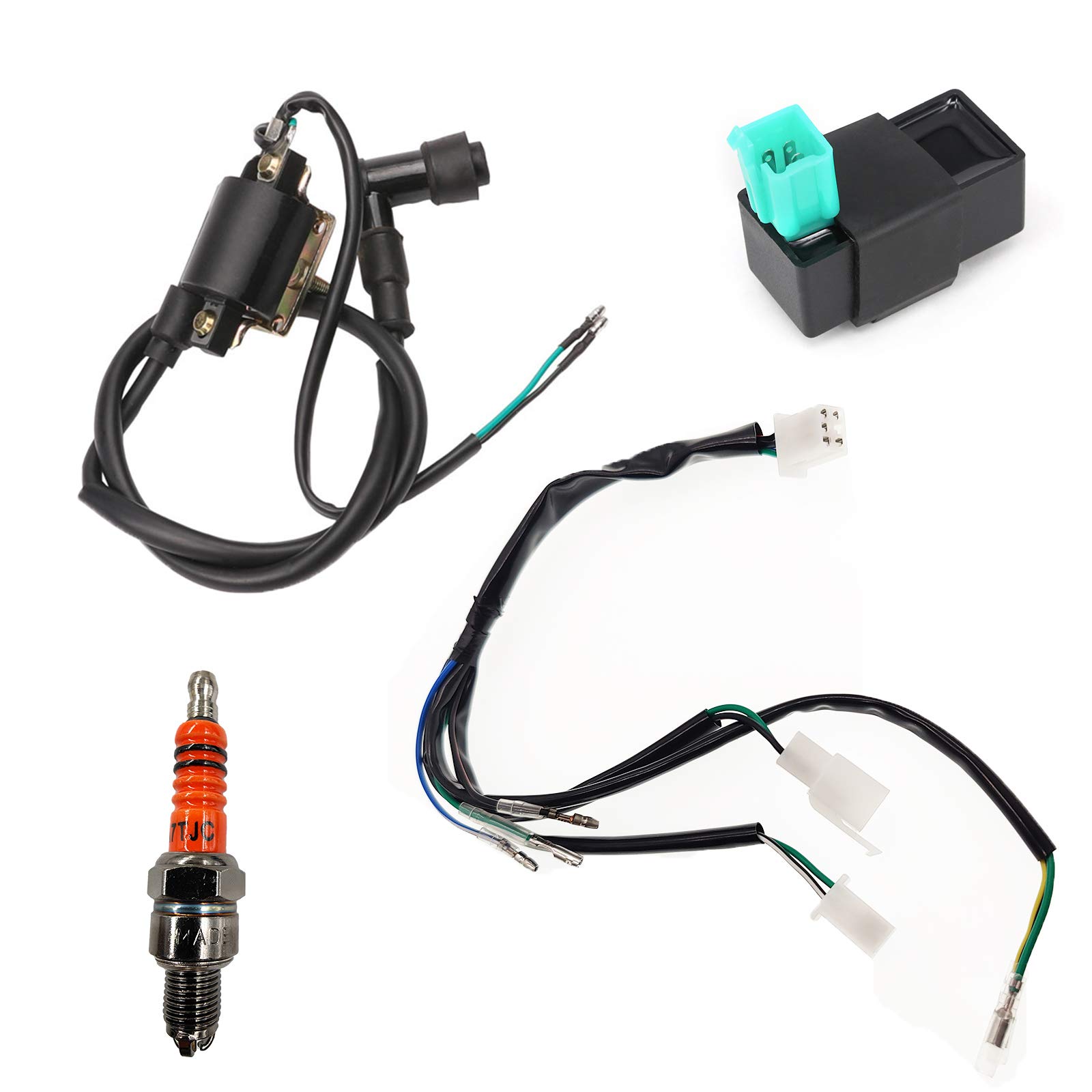 ATV Wiring Harness 110cc Chinese ATV Wiring Harness CDI Ignition Coil 2 Coil Magneto stator Plate Set for tao tao Scooter Pit Bike ATV 50cc 70cc 90cc 110cc 125cc 4 Stroke Wiring Harness