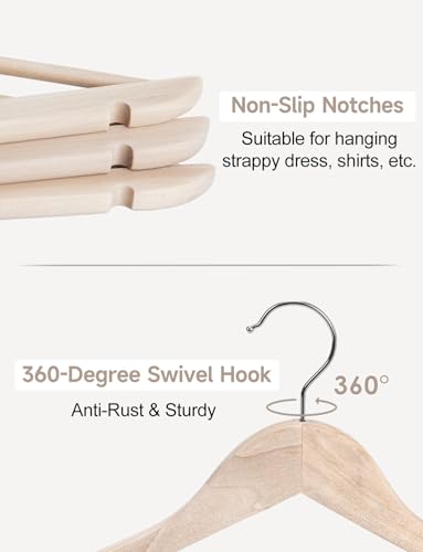 StorageWorks Coat Hanger, Lotus Wooden Clothes Hanger, Heavy-Duty Clothes Hangers, Natural Wood Hangers for Shirts, Jackets, Pants, Coats, Suits, Sweaters, 20 Pack